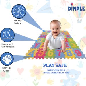 DIMPLE Kids Foam Play Mat (72 Pieces Total) 6.25 x 6.25 Inches Interlocking Alphabet and Numbers Floor Puzzle Colorful EVA Tiles Girls, Boys Soft, Reusable, Easy to Clean (2 Pack of 36)