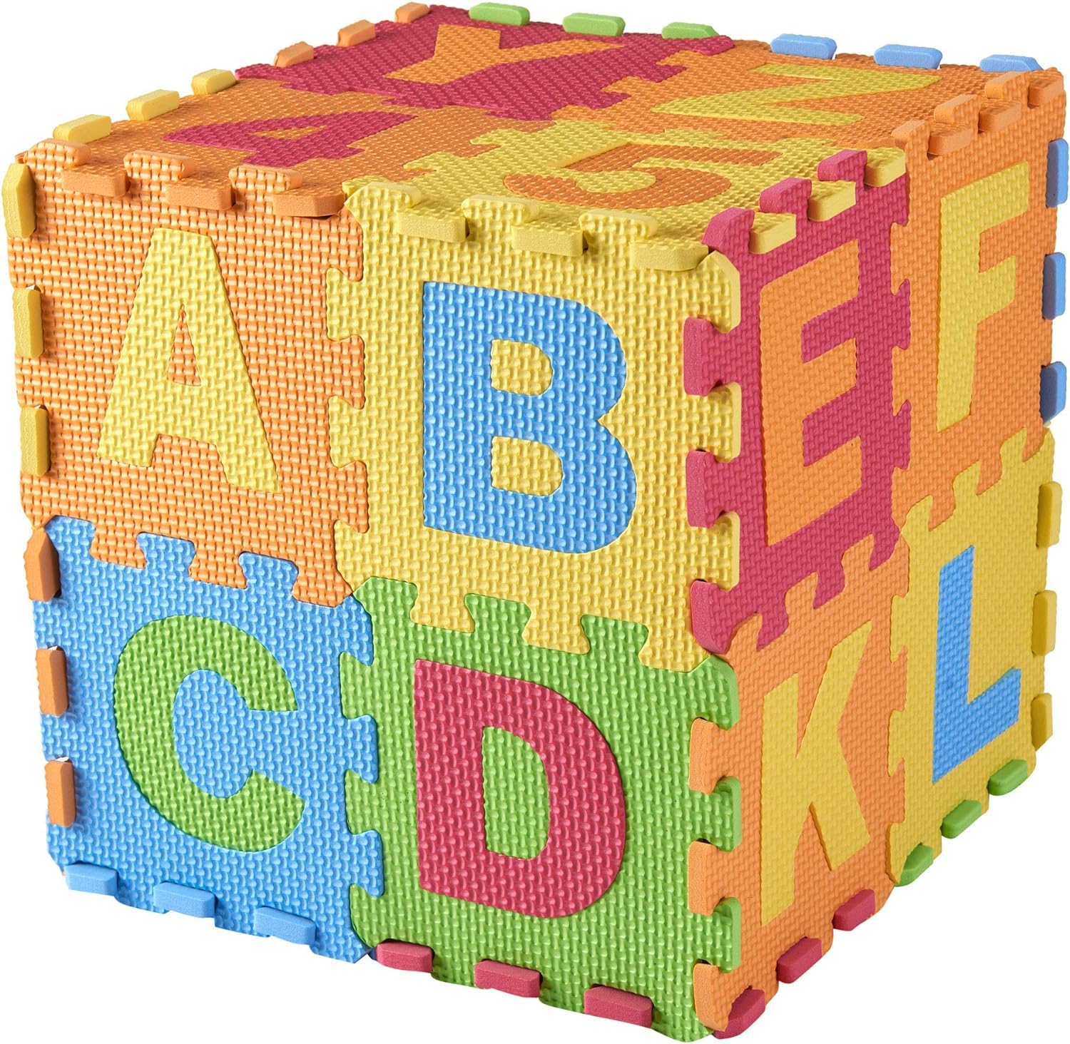 DIMPLE Kids Foam Play Mat (72 Pieces Total) 6.25 x 6.25 Inches Interlocking Alphabet and Numbers Floor Puzzle Colorful EVA Tiles Girls, Boys Soft, Reusable, Easy to Clean (2 Pack of 36)