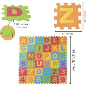 DIMPLE Kids Foam Play Mat (72 Pieces Total) 6.25 x 6.25 Inches Interlocking Alphabet and Numbers Floor Puzzle Colorful EVA Tiles Girls, Boys Soft, Reusable, Easy to Clean (2 Pack of 36)