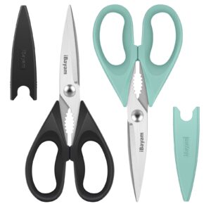 kitchen shears, ibayam kitchen scissors all purpose heavy duty meat scissors poultry shears, dishwasher safe food cooking scissors stainless steel utility scissors, 2-pack, black, aqua sky