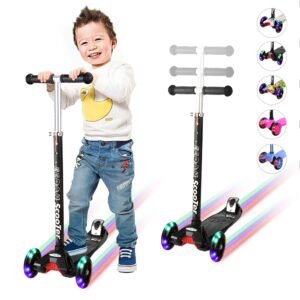 scooter for kids 3 wheels scooter kids scooter 4 adjustable height lean to steer extra-wide deck kids scooter with led light up wheels toddlers girls & boys from 3 to 12 year-oldlearn to steer