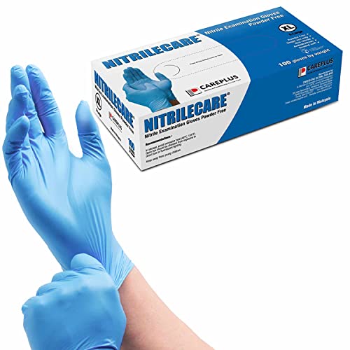 Care Plus NITRILECARE Blue Nitrile Exam Gloves, 100-Count S M L XL, 3 Mil, Clinic-Office-Daily, Medical, First-Aid, Clinics, Cooking, Cleaning, Puncture-Resistant (8FZ0003U)