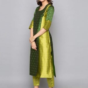 Indian Kurti for Womens With Pant | Art Silk Woven Partywear Kurta Kurtis Dress For Women Tops Tunic Green