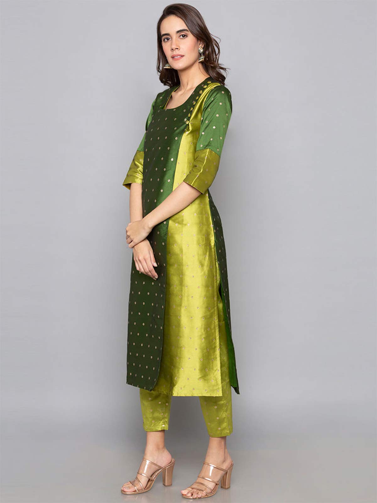 Indian Kurti for Womens With Pant | Art Silk Woven Partywear Kurta Kurtis Dress For Women Tops Tunic Green