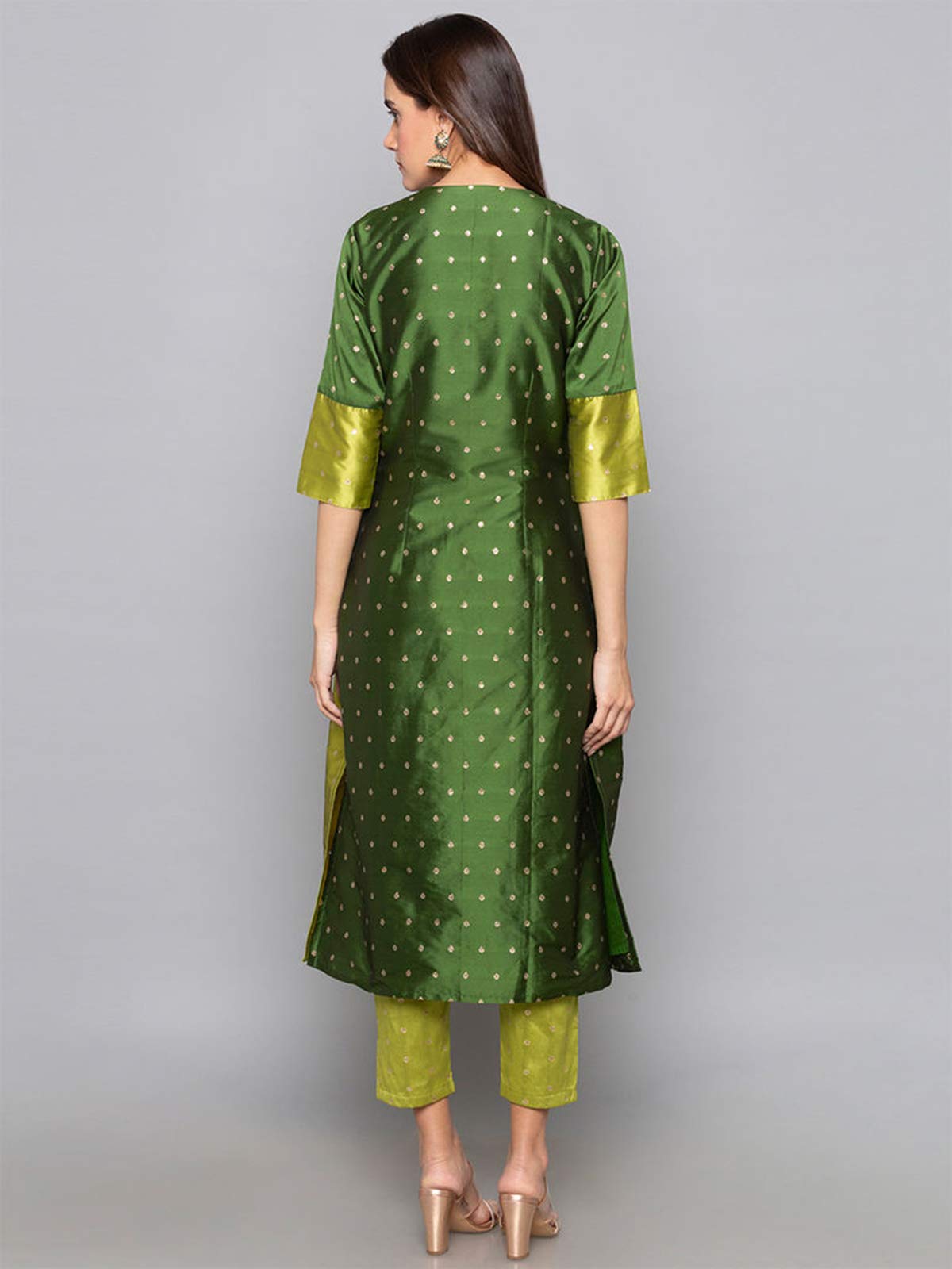 Indian Kurti for Womens With Pant | Art Silk Woven Partywear Kurta Kurtis Dress For Women Tops Tunic Green