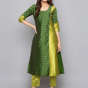 Indian Kurti for Womens With Pant | Art Silk Woven Partywear Kurta Kurtis Dress For Women Tops Tunic Green