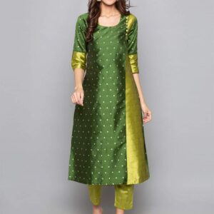 Indian Kurti for Womens With Pant | Art Silk Woven Partywear Kurta Kurtis Dress For Women Tops Tunic Green