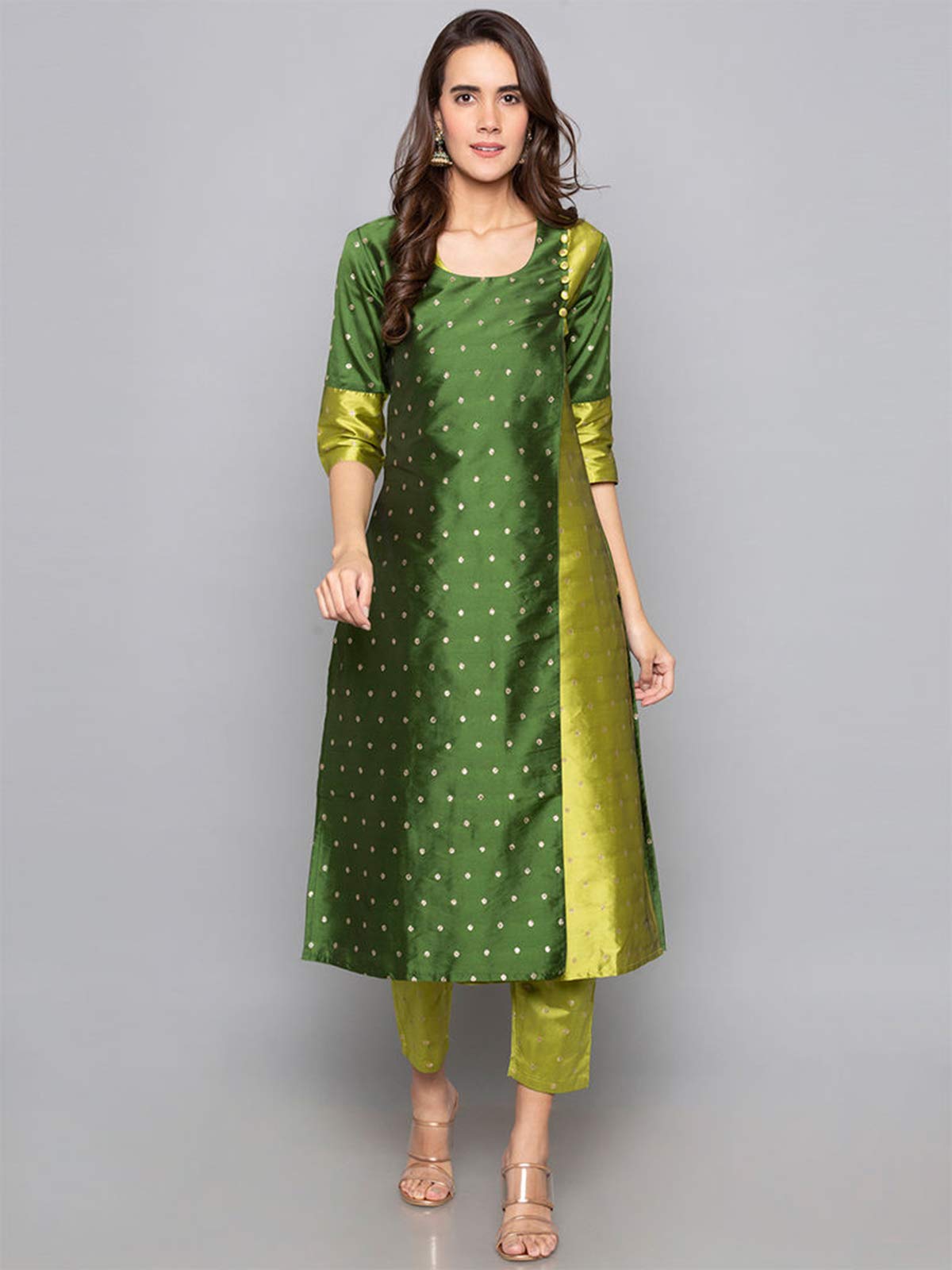 Indian Kurti for Womens With Pant | Art Silk Woven Partywear Kurta Kurtis Dress For Women Tops Tunic Green