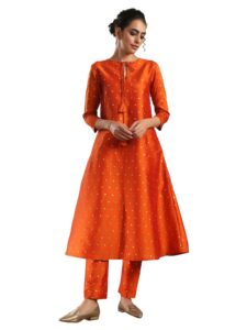 indian kurti for womens with pant | art silk woven kurta kurtis dress for women tops tunic orange