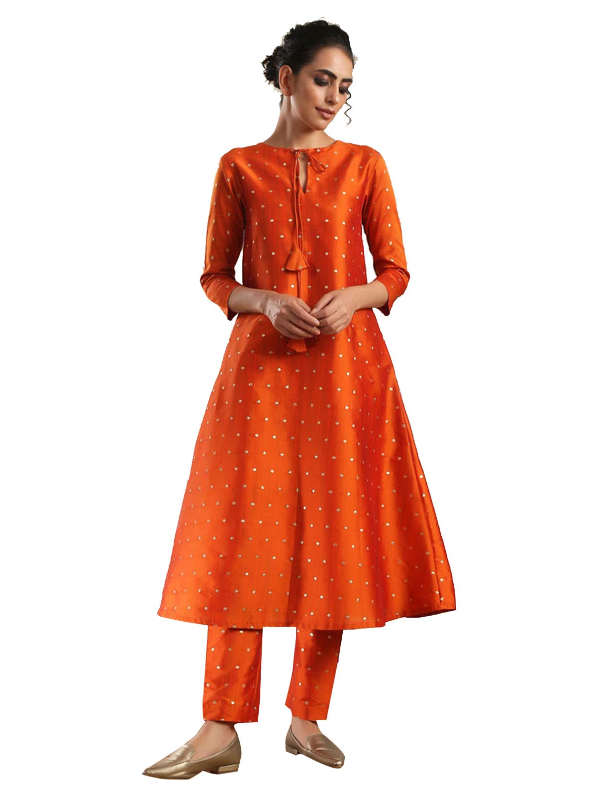 Indian Kurti for Womens With Pant | Art Silk Woven Kurta Kurtis Dress For Women Tops Tunic Orange