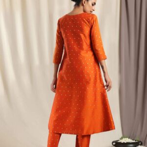 Indian Kurti for Womens With Pant | Art Silk Woven Kurta Kurtis Dress For Women Tops Tunic Orange