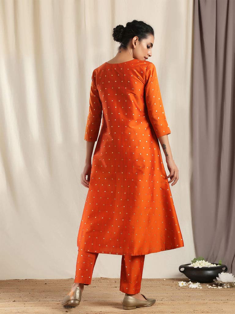 Indian Kurti for Womens With Pant | Art Silk Woven Kurta Kurtis Dress For Women Tops Tunic Orange