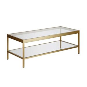 henn&hart 45" wide rectangular rectangular coffee table in brass, modern rectangular coffee tables for living room, studio apartment essentials