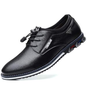 cosidram mens casual leather shoes business slip-on shoes comfort fashion office shoes for male black 8.5