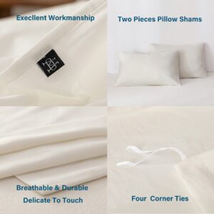 HeimenAogo 600 Tc Egyptian Cotton Duvet Cover King Size Ultra Soft and Breathable Bedding Set with Zipper Closure Long Staple Washed Cotton Duvet Cover Linen Like Texture Off-White 3 Pcs