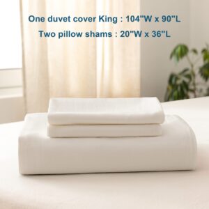 HeimenAogo 600 Tc Egyptian Cotton Duvet Cover King Size Ultra Soft and Breathable Bedding Set with Zipper Closure Long Staple Washed Cotton Duvet Cover Linen Like Texture Off-White 3 Pcs