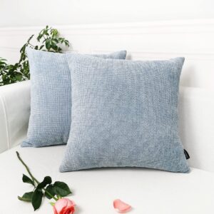 booque valley pack of 2 rough chenille pillow covers，thick texture solid rustic farmhouse cushion covers square throw pillow cases for sofa bedroom 18 x 18 inch light blue