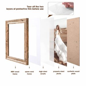 TWING 11x14 Picture Frames Set of 6, Rustic Walnut Photo Frames Display Pictures 8x10 with Mat or 11X14 Without Mat, Pre-Installed Wall Mount Vertically or Horizontally Photo Frames Poster Frames