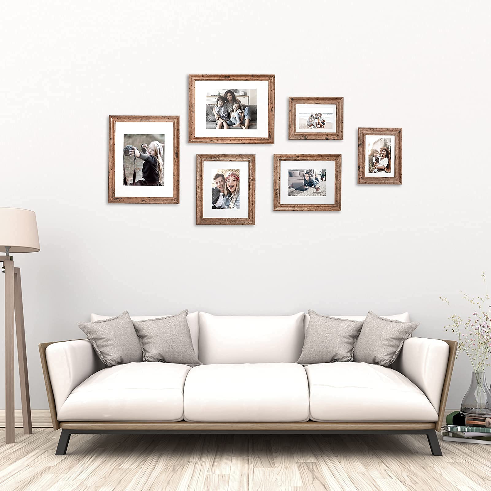 TWING 11x14 Picture Frames Set of 6, Rustic Walnut Photo Frames Display Pictures 8x10 with Mat or 11X14 Without Mat, Pre-Installed Wall Mount Vertically or Horizontally Photo Frames Poster Frames