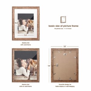 TWING 11x14 Picture Frames Set of 6, Rustic Walnut Photo Frames Display Pictures 8x10 with Mat or 11X14 Without Mat, Pre-Installed Wall Mount Vertically or Horizontally Photo Frames Poster Frames