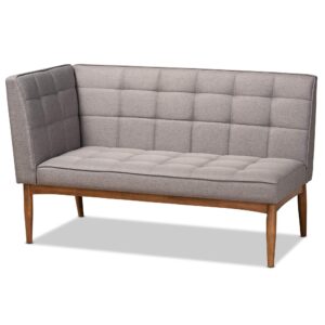 Baxton Studio Sanford Dining Banquettes Grey Fabric Upholstered and Walnut Brown Finished Wood 2-Piece Dining Nook Banquette Set