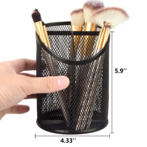 Delifox 2 Pack Pen Holder Pen Organizer for Desk Mesh Round Pencil Holder Desktop Organizer 3 Compartments Pencil Organizer Desk Organizer for Office Home School, Black