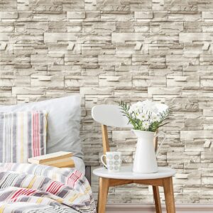 Jeweluck Stone Wallpaper Peel and Stick Wallpaper 17.7inch×196.8inch Brick Peel and Stick Backsplash for Kitchen Wallpaper Stone Contact Paper Removable Wallpaper for Living Room Decorative Vinyl