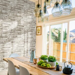 Jeweluck Stone Wallpaper Peel and Stick Wallpaper 17.7inch×196.8inch Brick Peel and Stick Backsplash for Kitchen Wallpaper Stone Contact Paper Removable Wallpaper for Living Room Decorative Vinyl