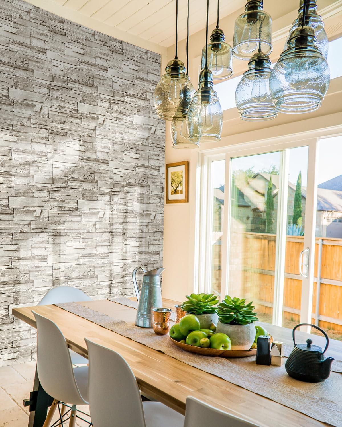 Jeweluck Stone Wallpaper Peel and Stick Wallpaper 17.7inch×196.8inch Brick Peel and Stick Backsplash for Kitchen Wallpaper Stone Contact Paper Removable Wallpaper for Living Room Decorative Vinyl