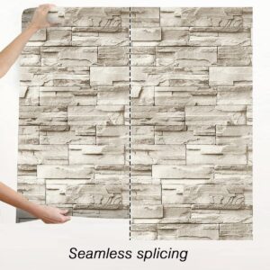 Jeweluck Stone Wallpaper Peel and Stick Wallpaper 17.7inch×196.8inch Brick Peel and Stick Backsplash for Kitchen Wallpaper Stone Contact Paper Removable Wallpaper for Living Room Decorative Vinyl