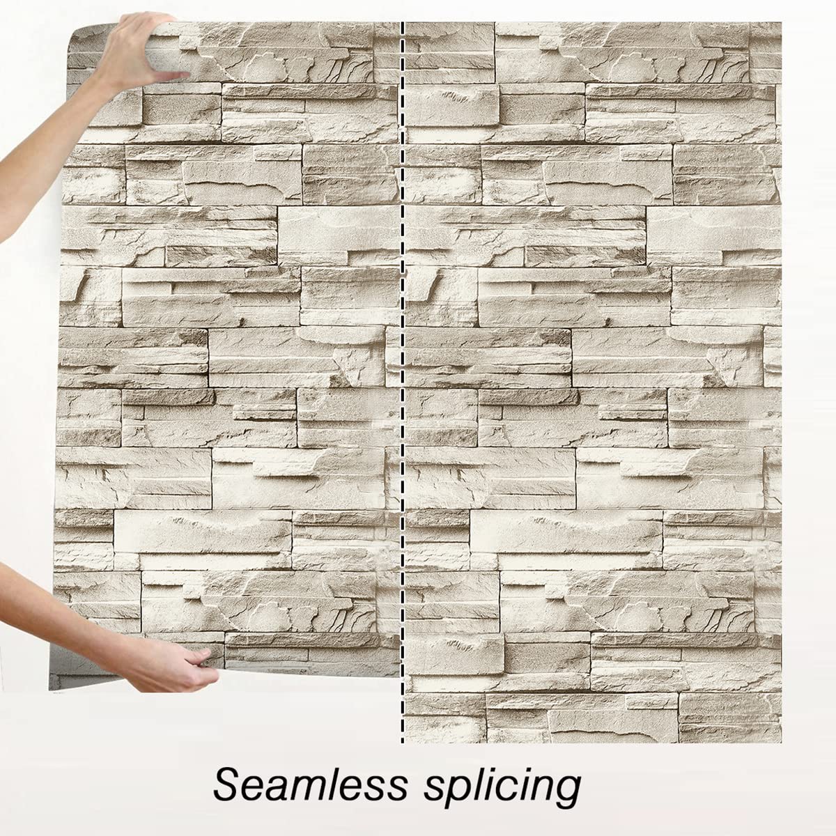 Jeweluck Stone Wallpaper Peel and Stick Wallpaper 17.7inch×196.8inch Brick Peel and Stick Backsplash for Kitchen Wallpaper Stone Contact Paper Removable Wallpaper for Living Room Decorative Vinyl