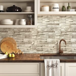 Jeweluck Stone Wallpaper Peel and Stick Wallpaper 17.7inch×196.8inch Brick Peel and Stick Backsplash for Kitchen Wallpaper Stone Contact Paper Removable Wallpaper for Living Room Decorative Vinyl