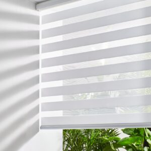 persilux cordless zebra blinds for windows (33" w x72 h, white) free-stop roller windows shades dual layer light control for day and night, light filtering sheer shades for home, easy to install