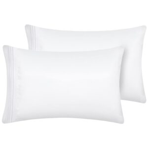 cozylux pillow cases queen set of 2 luxury 1800 series double brushed microfiber bed pillow cases embroidered 2 pack 20x30 inches, white pillow covers with envelope closure, pillows not included