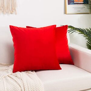 elegant comfort pack of 2, velvet soft solid decorative square throw pillow covers set cushion case for sofa bedroom car, 20 x 20, red