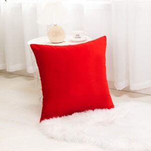 Elegant Comfort Pack of 2, Velvet Soft Solid Decorative Square Throw Pillow Covers Set Cushion Case for Sofa Bedroom Car, 20 x 20, Red