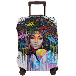 nelife travel suitcase protector african american girl elastic protective washable luggage cover with concealed zipper suitable for 18-32 inch -l(a little large)