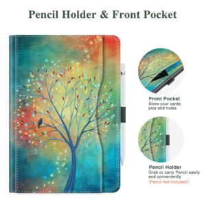 Vimorco iPad 9th/8th/7th Generation Case, 9th Generation iPad Case with Pencil Holder/Hand Strap/Pocket, iPad 10.2 Case Adjustable Angle, iPad Cover 9th Generation Auto Sleep/Wake, Oil Painting Tree