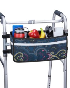 issyauto walker basket, strap mount walker cup drink holder with two split board, foldable walker storage bag, best present for family and friends - navy (not fit rollator walkers)