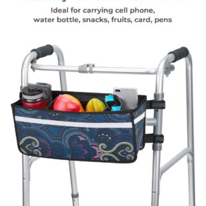 ISSYAUTO Walker Basket, Strap Mount Walker Cup Drink Holder with Two Split Board, Foldable Walker Storage Bag, Best Present for Family and Friends - Navy (Not Fit Rollator Walkers)