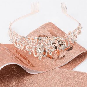 "Birthday Queen" Sash & Rhinestone Tiara Set COCIDE Rose Gold Birthday Sash and Tiara for Women Birthday Decoration Kit Rhinestone Headband for Girl Glitter Crystal Hair Accessories for Party