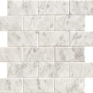 Simple Tile - DIY Peel and Stick Genuine Marble Mosaic Tile for Kitchen and Bathroom Backsplash, Carrara White 2"X4" Big Brick Deep Belveled, 12"X12"X1/4", Polished (Sample 12"X4")