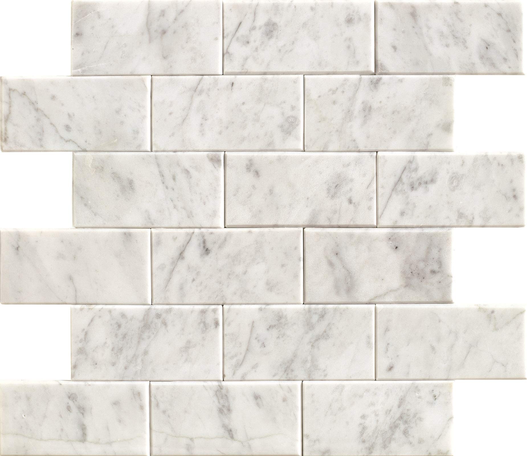 Simple Tile - DIY Peel and Stick Genuine Marble Mosaic Tile for Kitchen and Bathroom Backsplash, Carrara White 2"X4" Big Brick Deep Belveled, 12"X12"X1/4", Polished (Sample 12"X4")