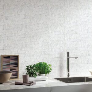 Simple Tile - DIY Peel and Stick Genuine Marble Mosaic Tile for Kitchen and Bathroom Backsplash, Carrara White 2"X4" Big Brick Deep Belveled, 12"X12"X1/4", Polished (Sample 12"X4")