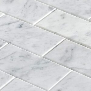 Simple Tile - DIY Peel and Stick Genuine Marble Mosaic Tile for Kitchen and Bathroom Backsplash, Carrara White 2"X4" Big Brick Deep Belveled, 12"X12"X1/4", Polished (Sample 12"X4")