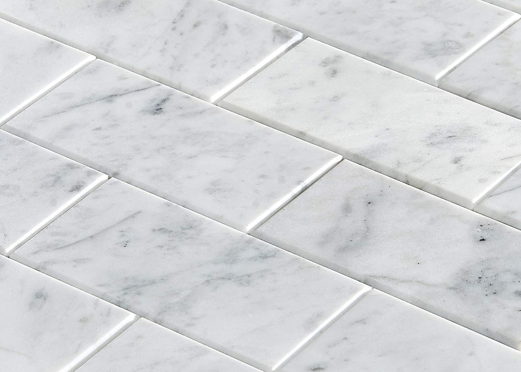 Simple Tile - DIY Peel and Stick Genuine Marble Mosaic Tile for Kitchen and Bathroom Backsplash, Carrara White 2"X4" Big Brick Deep Belveled, 12"X12"X1/4", Polished (Sample 12"X4")