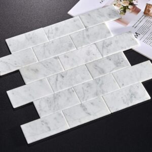 Simple Tile - DIY Peel and Stick Genuine Marble Mosaic Tile for Kitchen and Bathroom Backsplash, Carrara White 2"X4" Big Brick Deep Belveled, 12"X12"X1/4", Polished (Sample 12"X4")