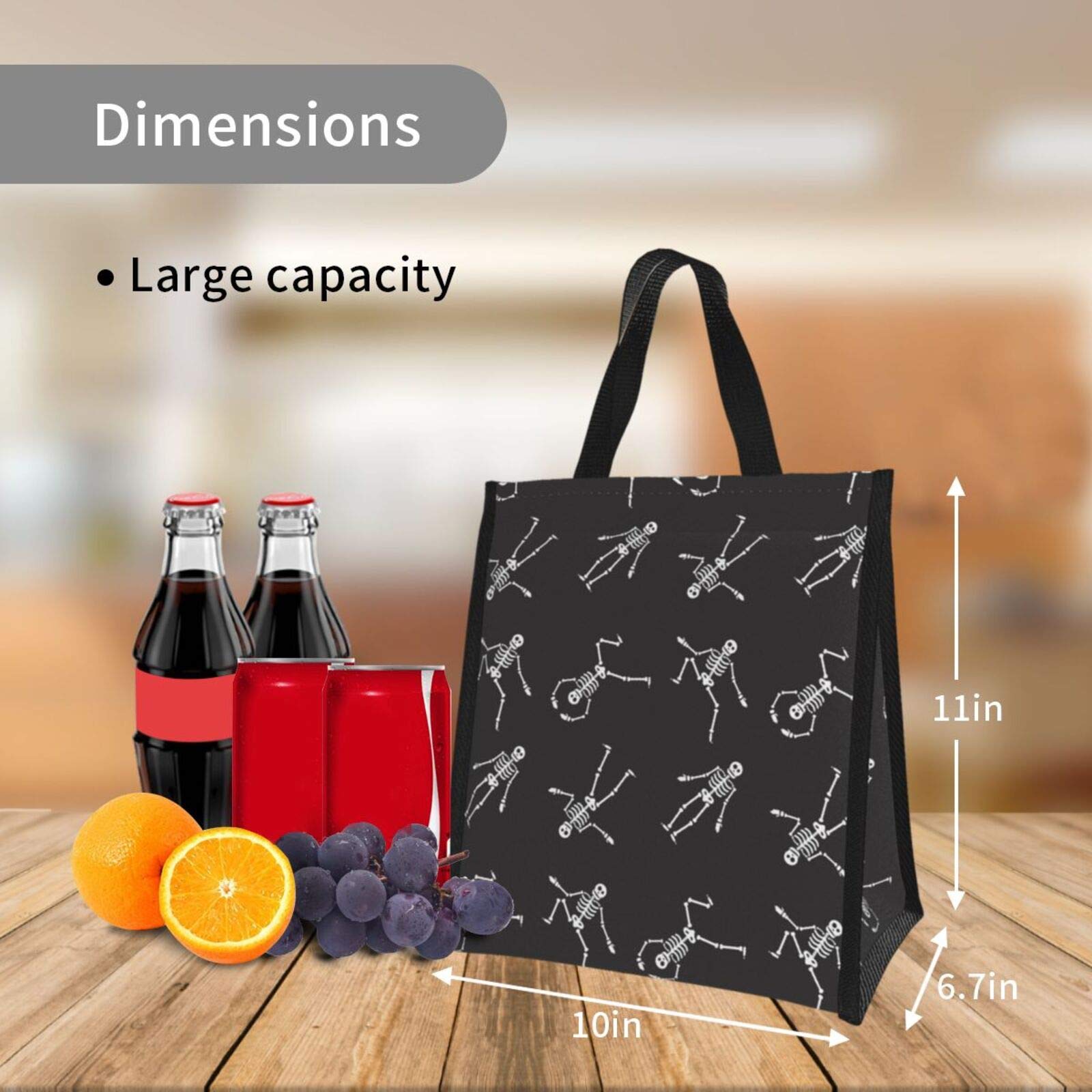 Ouqiuwa Reusable Lunch Bag Halloween Skeleton Cute Lunch Box Polyester Fabric, Lunch Tote Handbag for Women Men Office Picnic