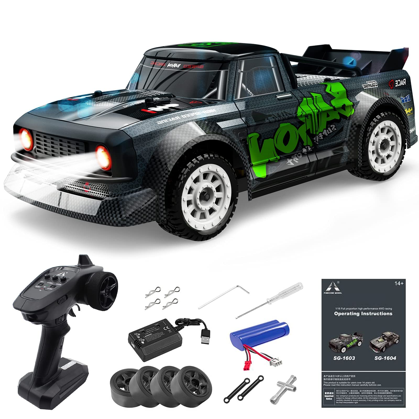 Mostop RC Drift Car for Adults 20MPH High Speed RC Drift Racing Car, 4WD 2.4Ghz Remote Control Car,Throttle & Steering Control RC Car for Drift and Race,1/16 RTR Drift RC Cars with Light