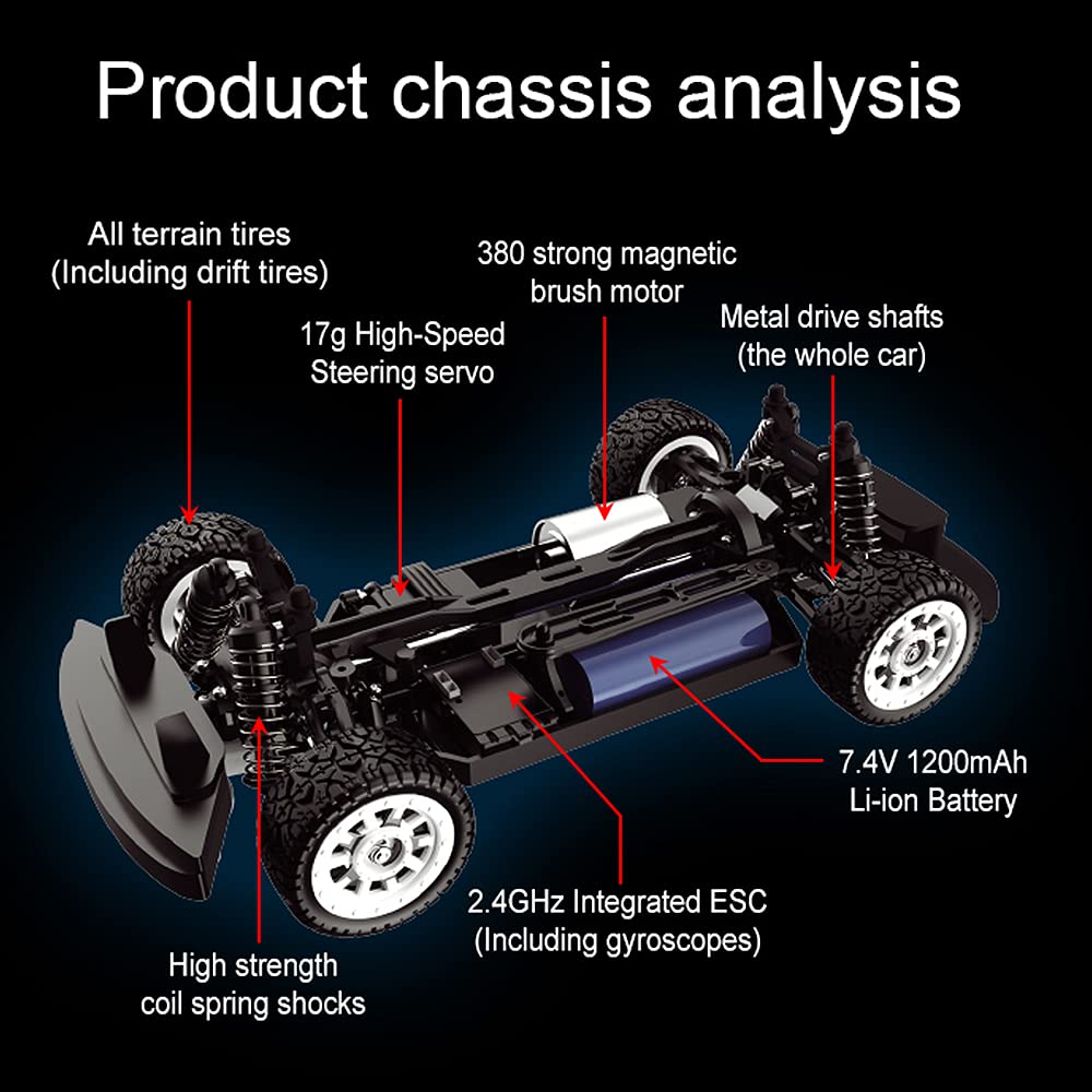 Mostop RC Drift Car for Adults 20MPH High Speed RC Drift Racing Car, 4WD 2.4Ghz Remote Control Car,Throttle & Steering Control RC Car for Drift and Race,1/16 RTR Drift RC Cars with Light